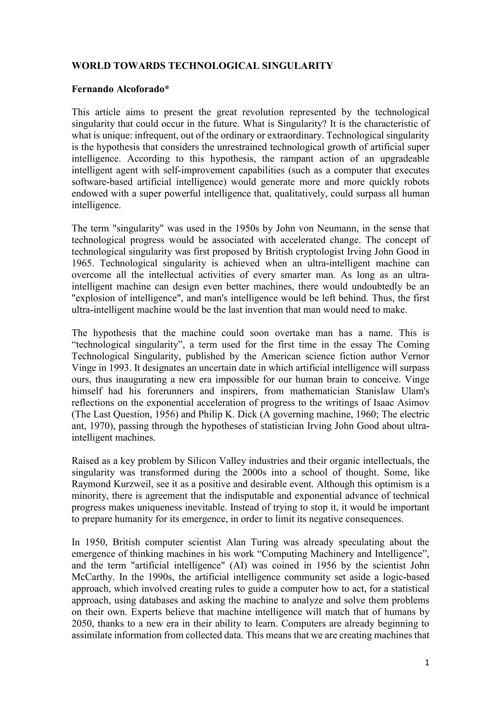 World towards technological singularity | PDF