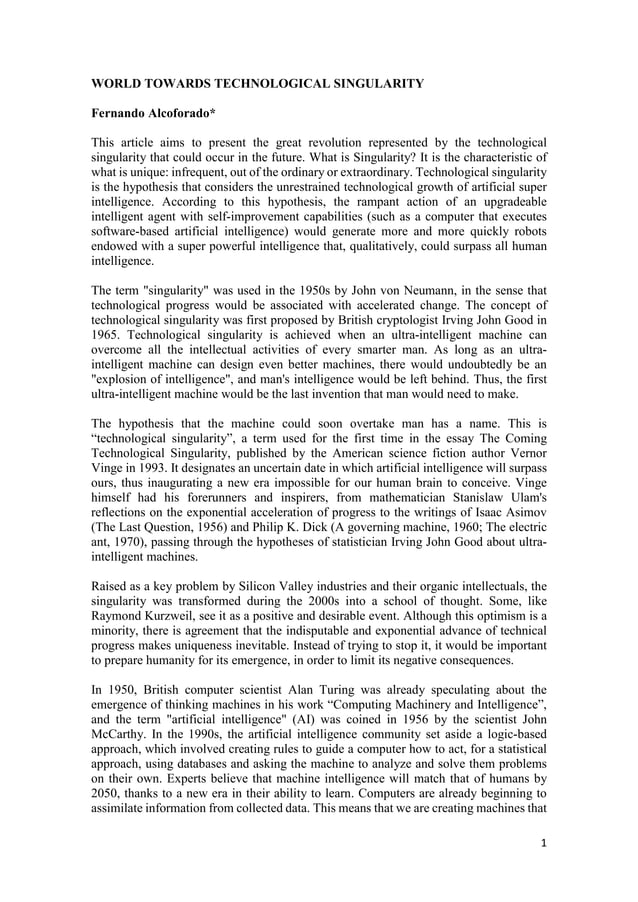 World towards technological singularity | PDF