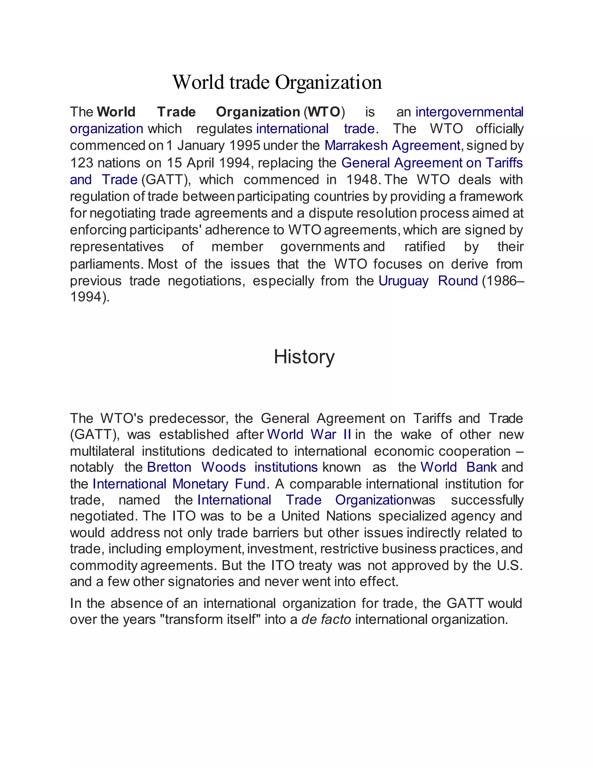 World trade organization | DOCX | Large Business | Business