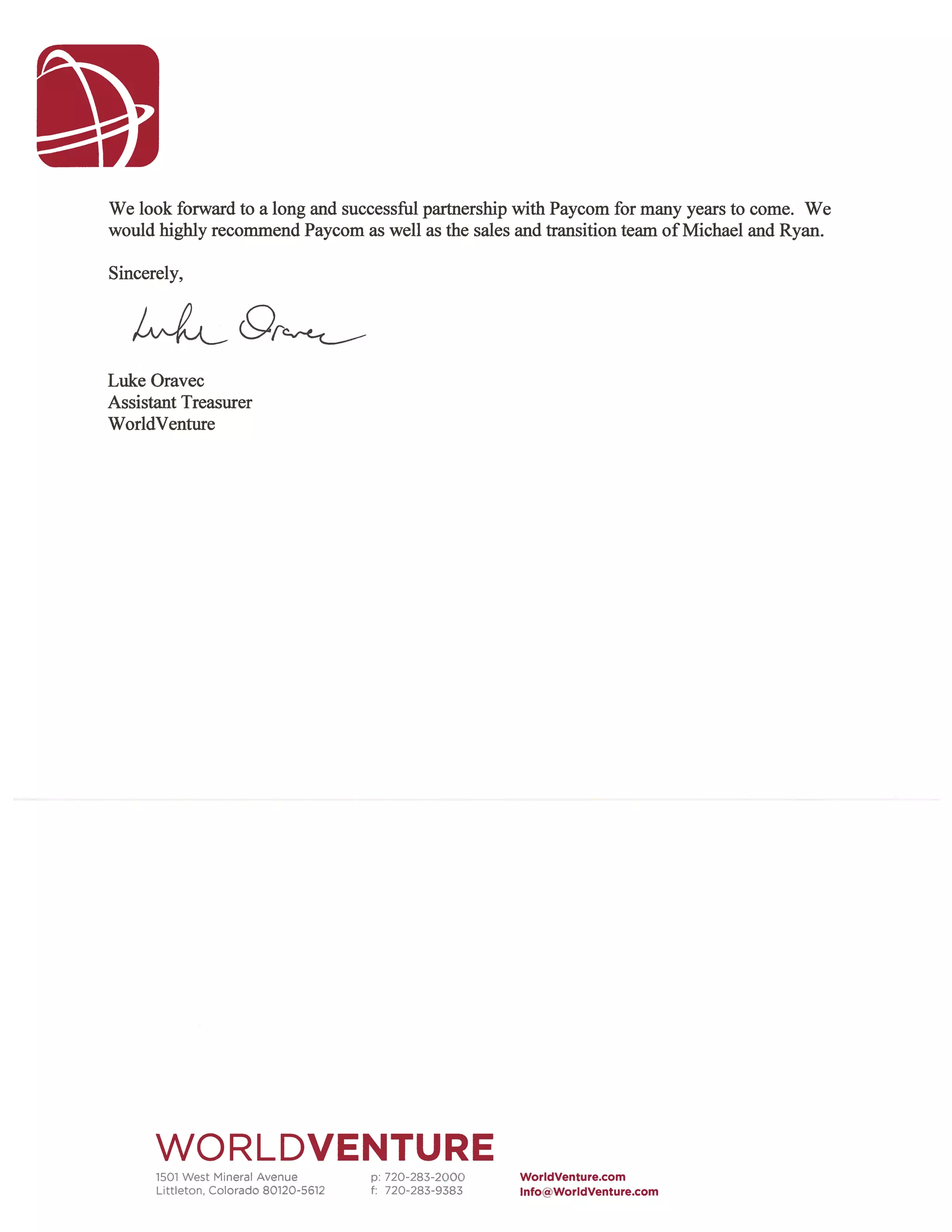 World venture reference letter | PDF