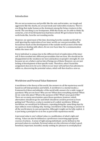 World view and personal value statement | PDF