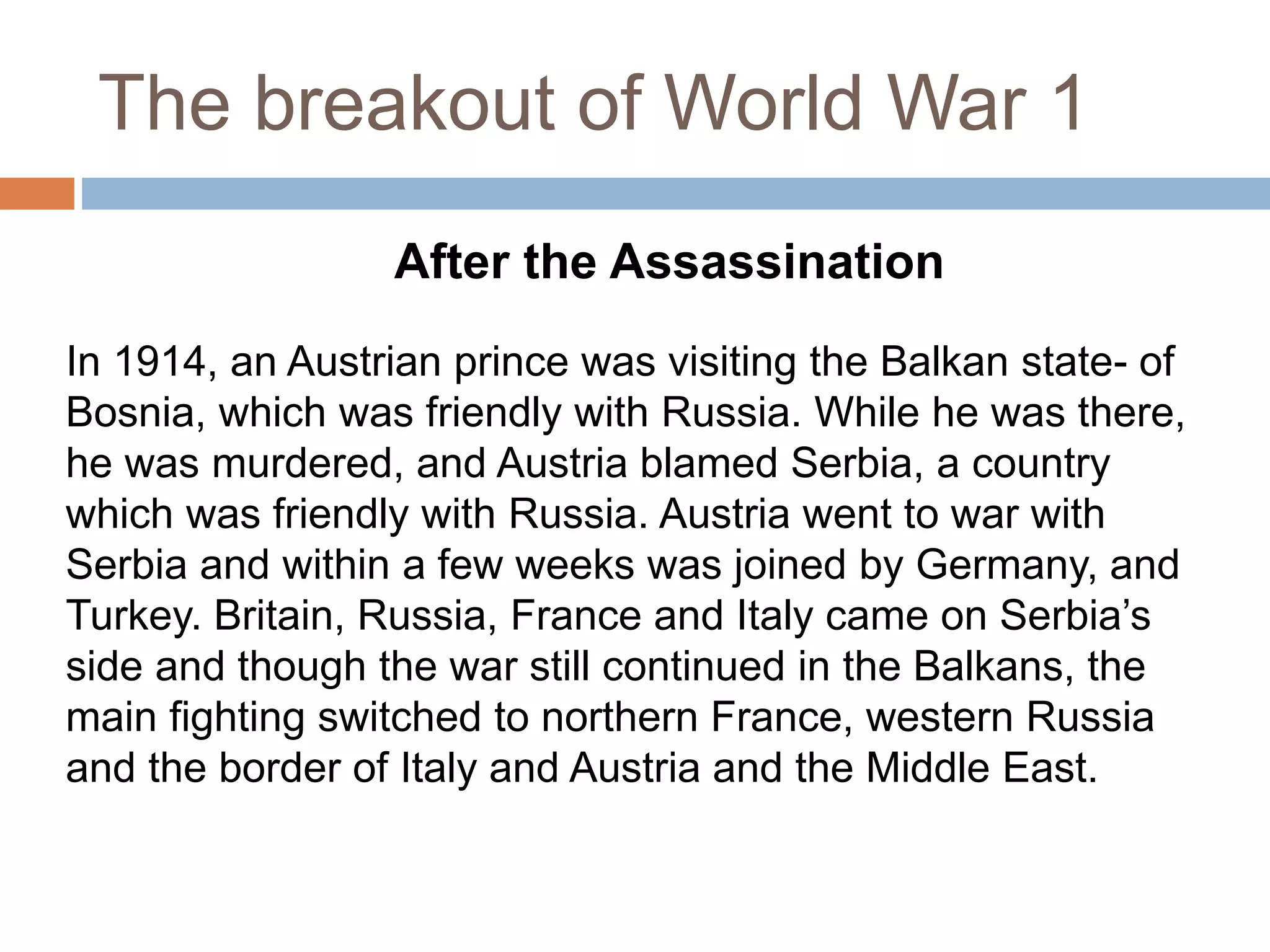 World war 1 for grade 7, 8 and 9 | PPTX