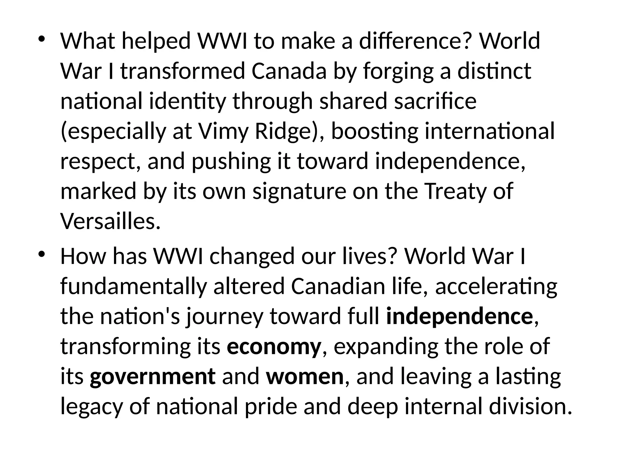 World war 1 presentation for grade 5 in canada | PPTX