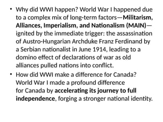 World war 1 presentation for grade 5 in canada | PPTX