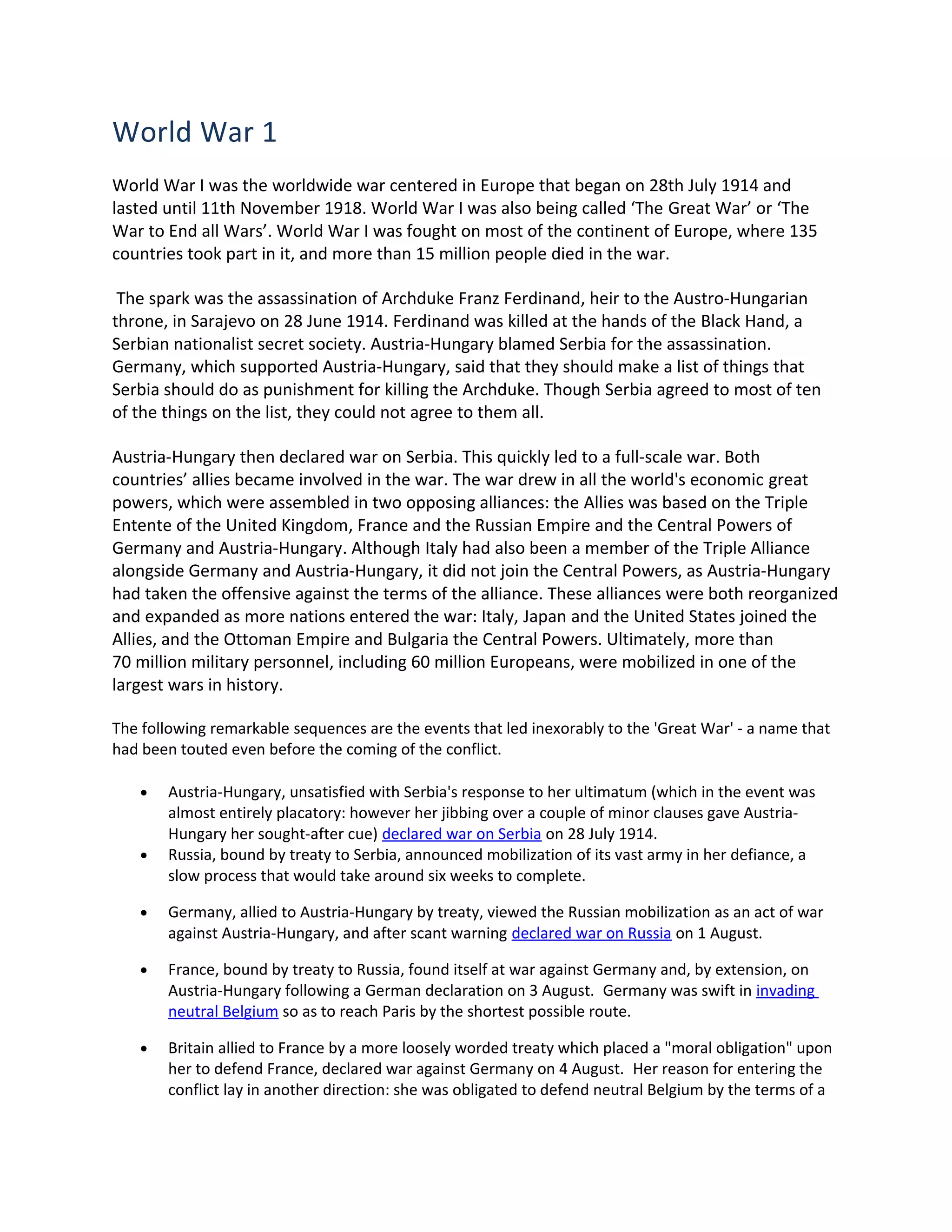 A detailed analysis on World War I & II | DOC