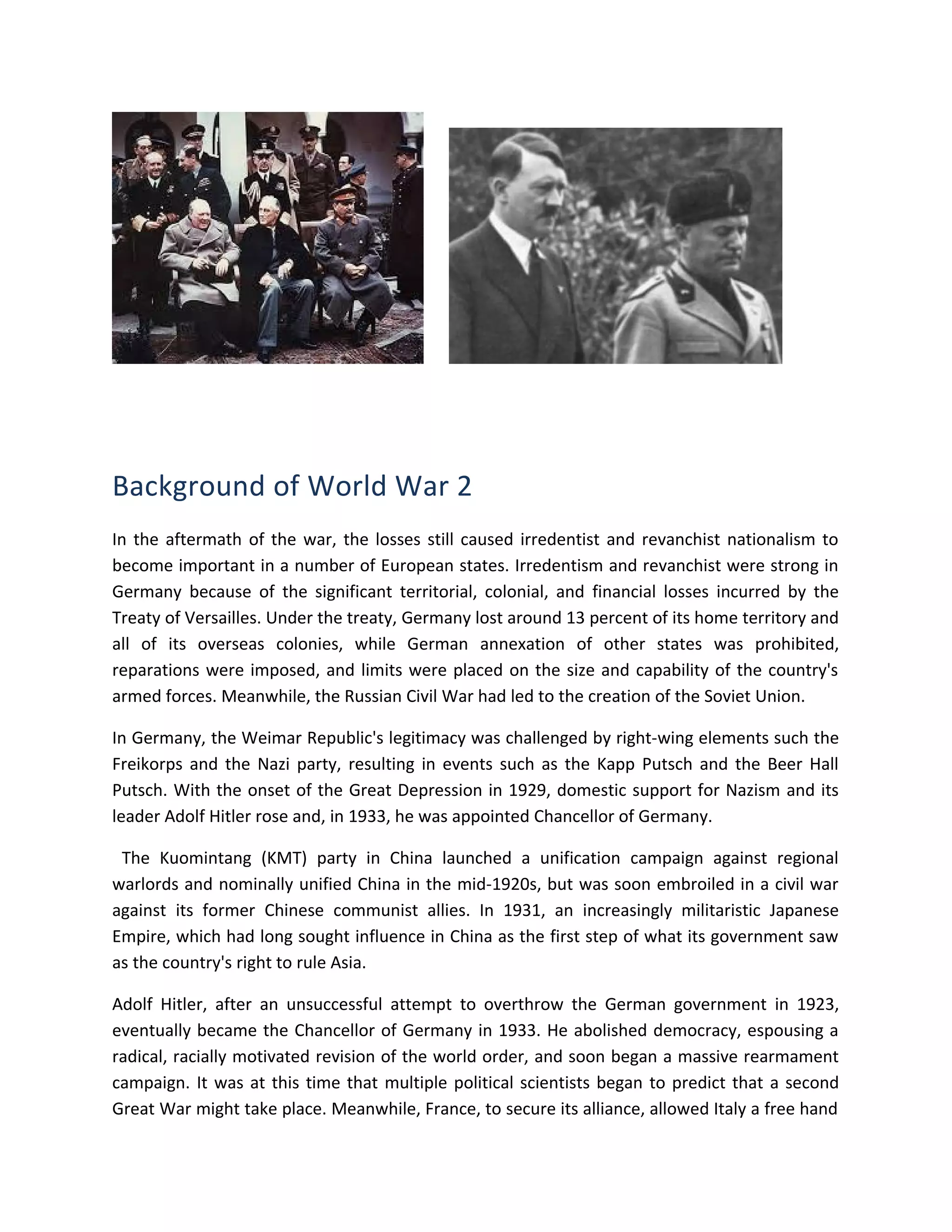 A detailed analysis on World War I & II | DOC