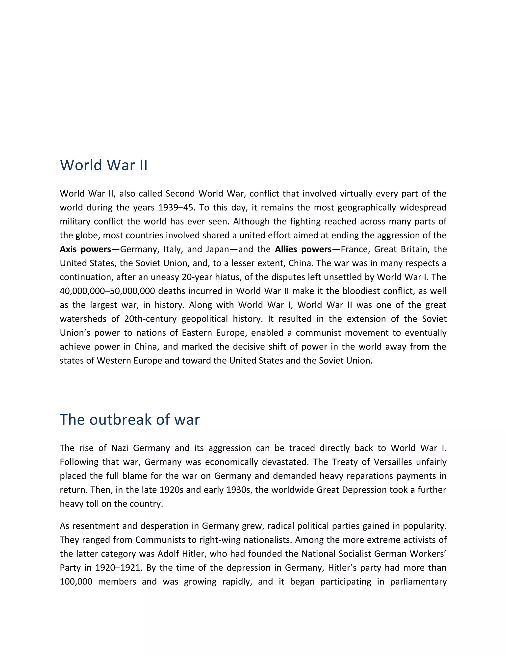 A detailed analysis on World War I & II | DOC