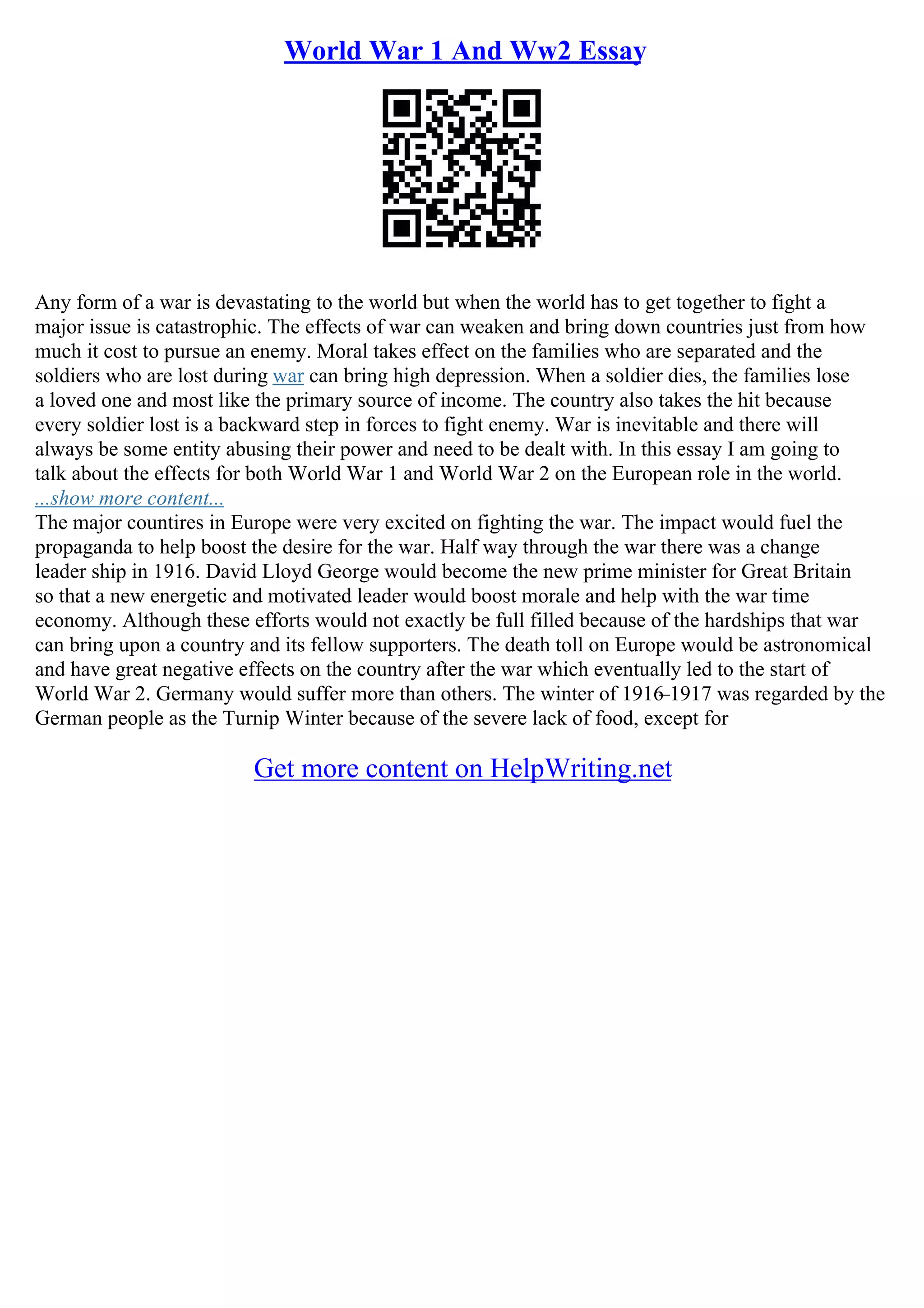 World War 1 Essays | PDF