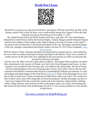 World War I Essay Questions | PDF | Death, Injury, or Military Conflict ...