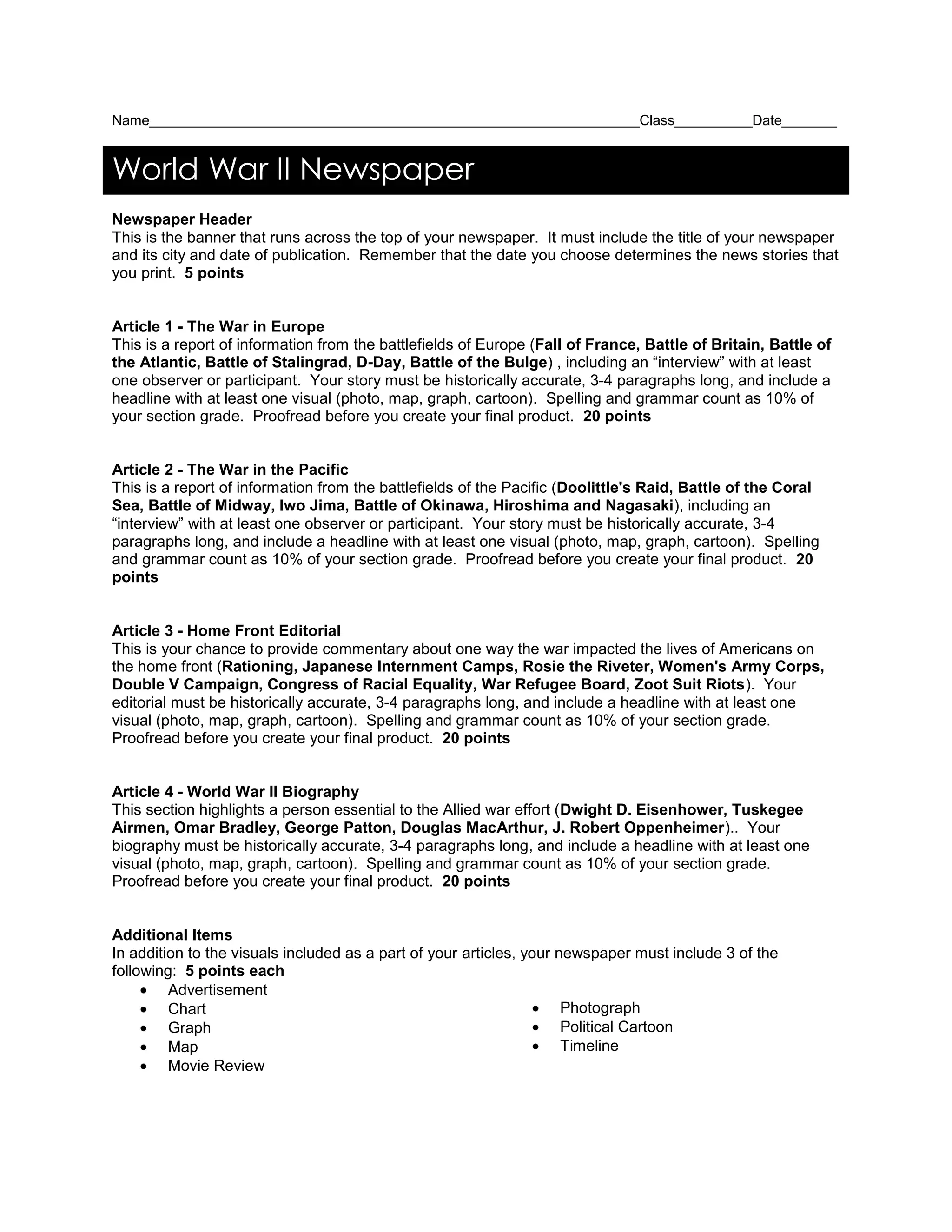 World War II Newspaper Project | DOCX