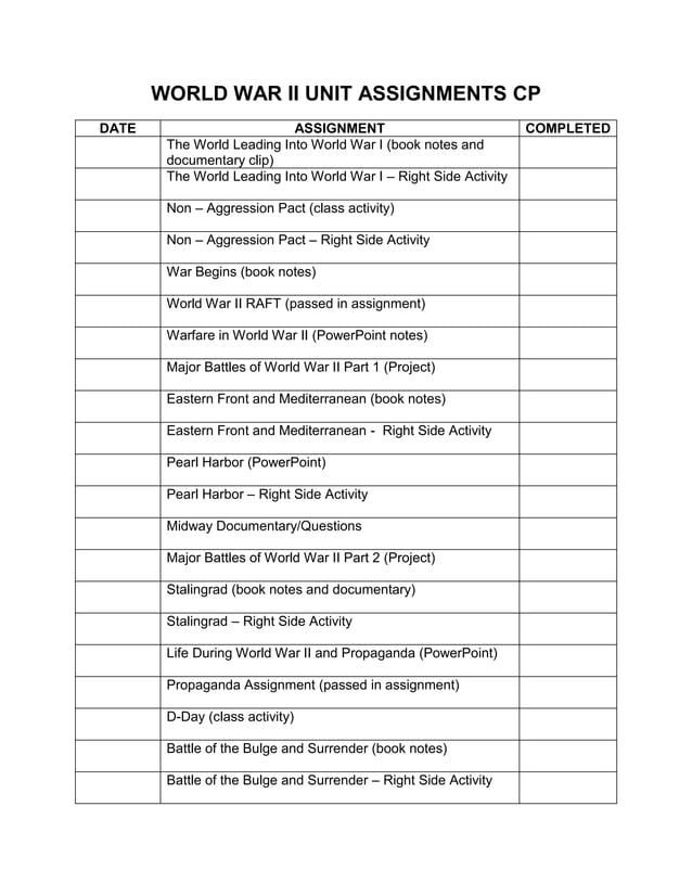World war ii unit assignments | DOCX