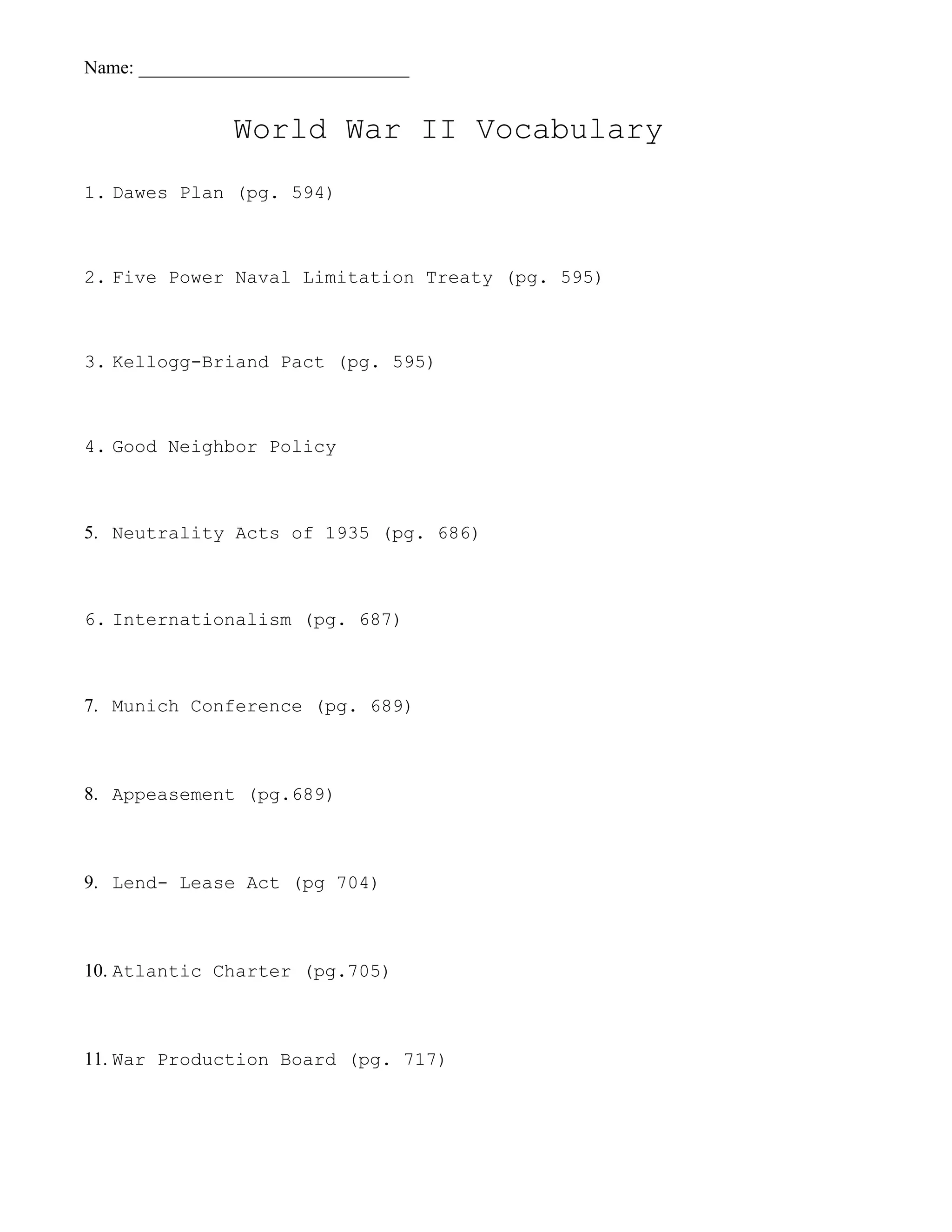 World war ii vocabulary | DOC | Death, Injury, or Military Conflict ...