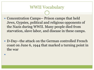 World War II Vocabulary | PPTX | Death, Injury, or Military Conflict ...