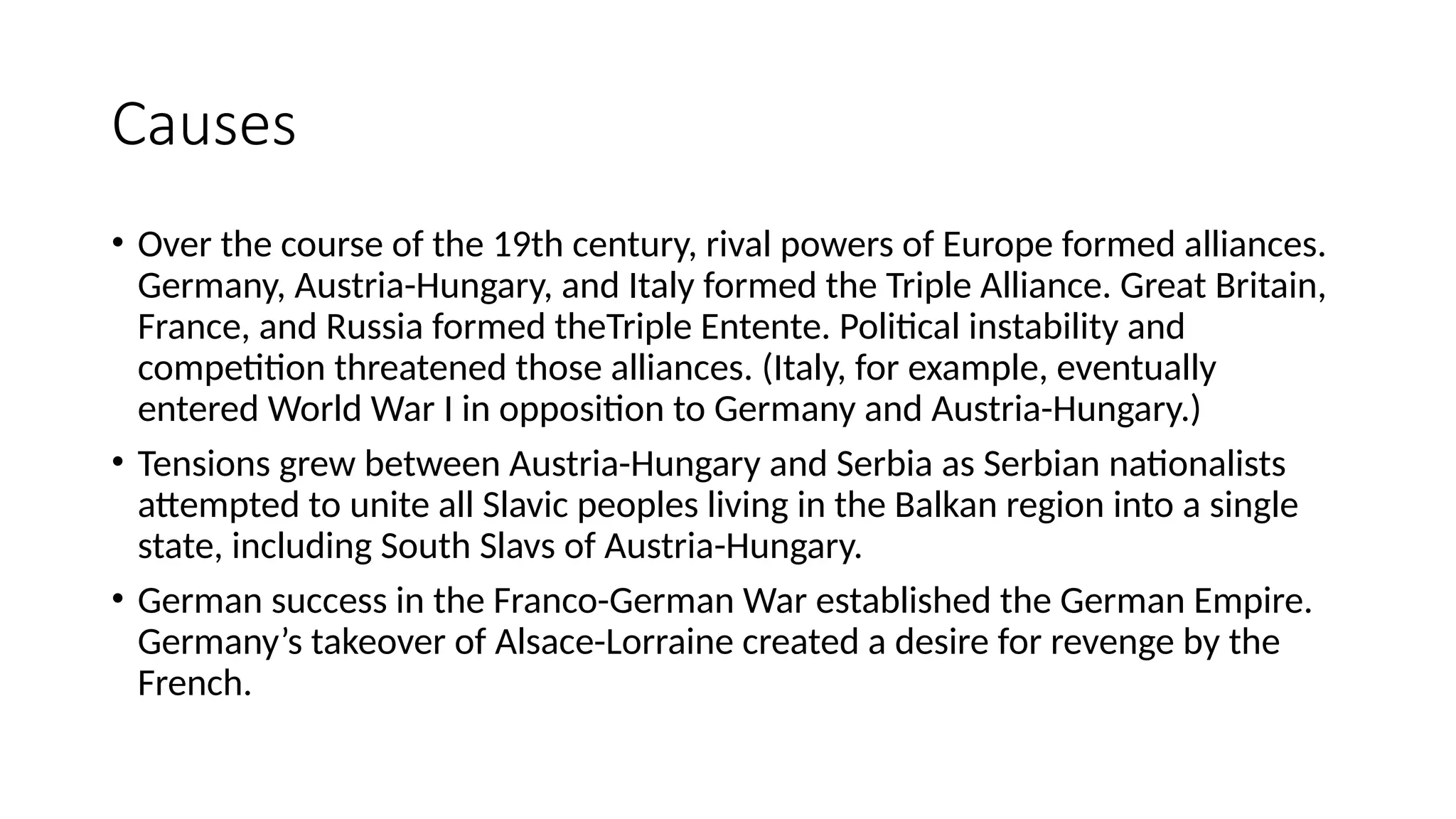 World War I Notes - Summary of Events Leading to World War I.pptx