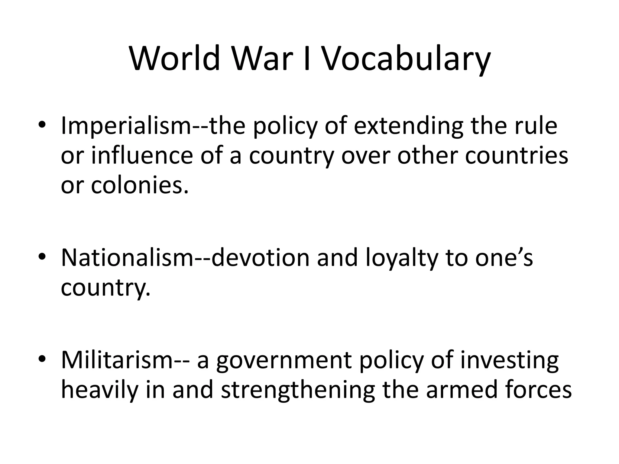 World war I vocabulary and causes of war | PPTX