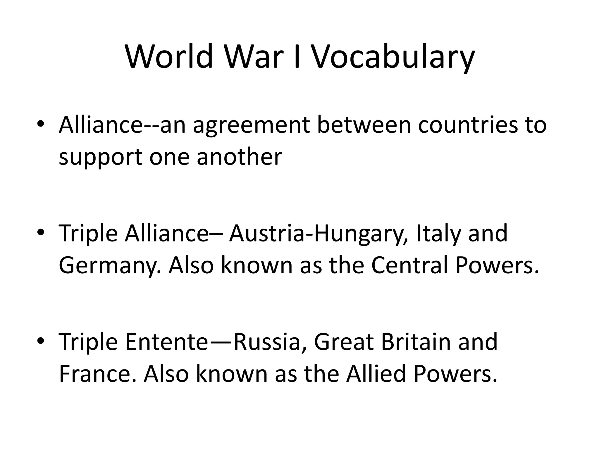 World war I vocabulary and causes of war | PPTX | Death, Injury, or ...