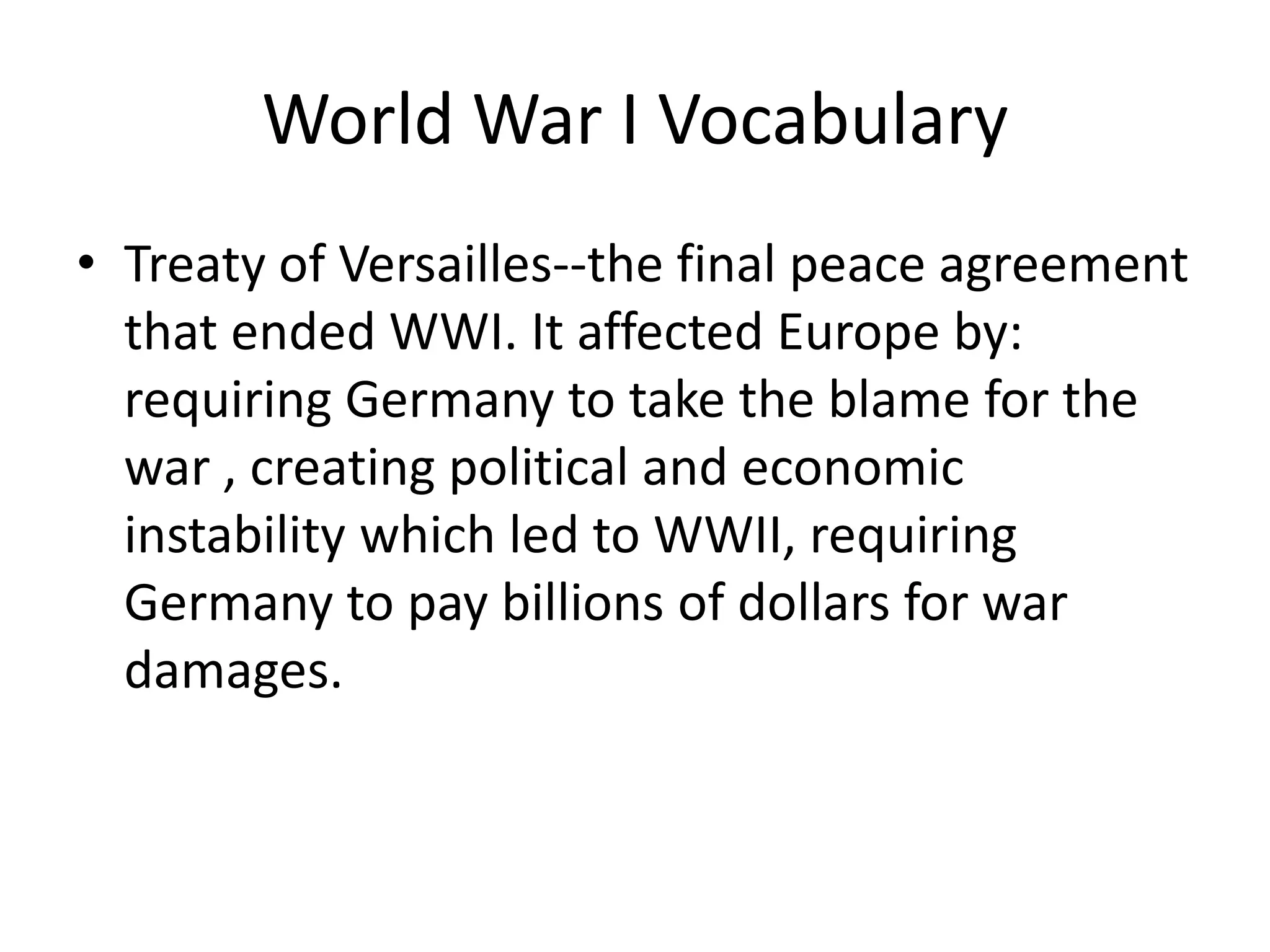 World war I vocabulary and causes of war | PPTX