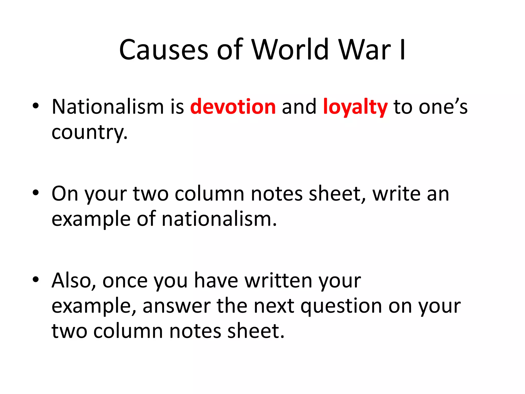 World war I vocabulary and causes of war | PPTX