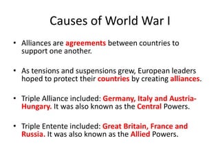 World war I vocabulary and causes of war | PPTX
