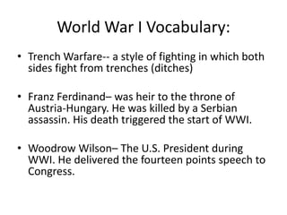 World war I vocabulary and causes of war | PPTX