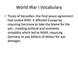 World war I vocabulary and causes of war | PPTX