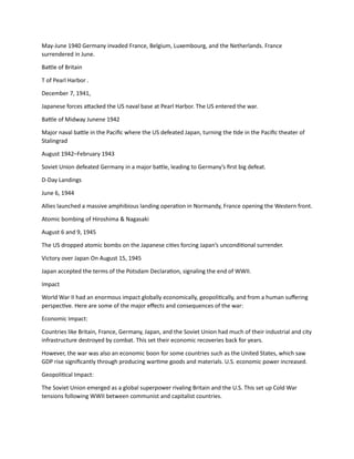 a short timeline explaining events of World War Two | PDF
