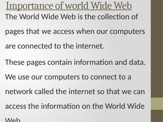 junior school WORLD WIDE WEB notes presentation | PPT