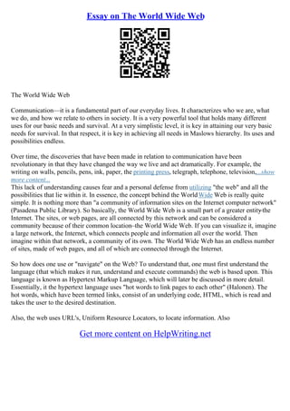 World Wide Web Essay | PDF