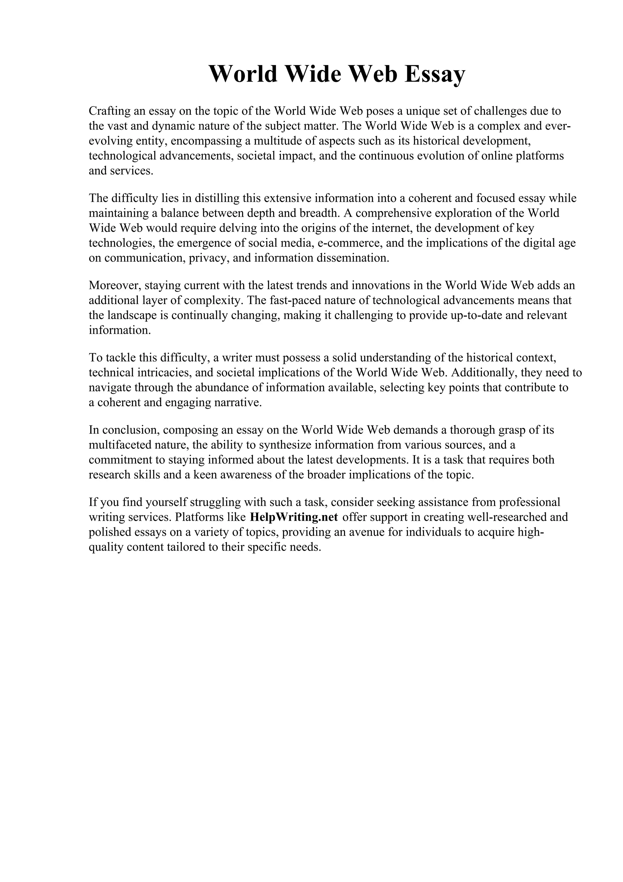 World Wide Web Essay. Advantages of World Wide Web Essay Example ...