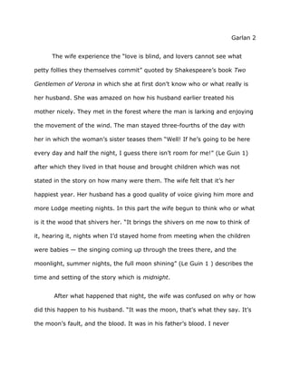 The Wife's Story by Ursula Le Guin (Reflection Paper) | DOCX