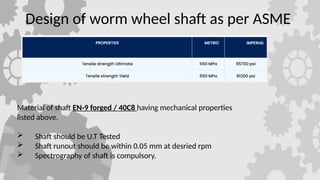 Worm gear calculation as per agma standards and design of shaft as per ...