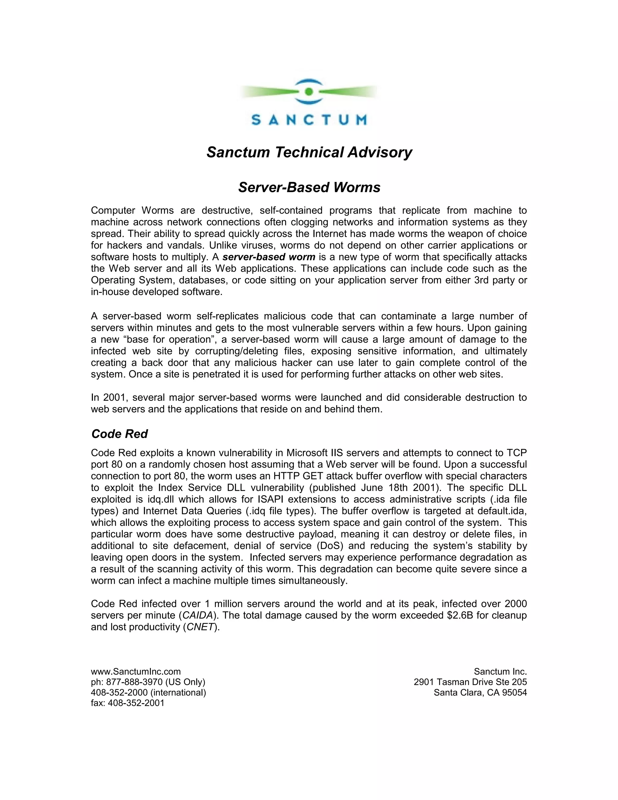 Worm Technical Advisory | PPT