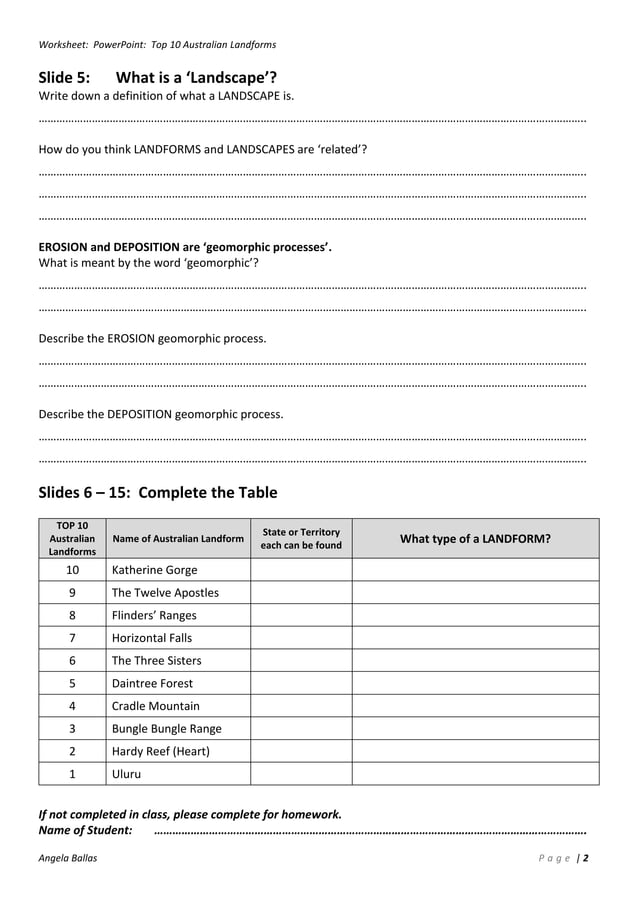 Worksheet: Top 10 Australian Landforms | PDF