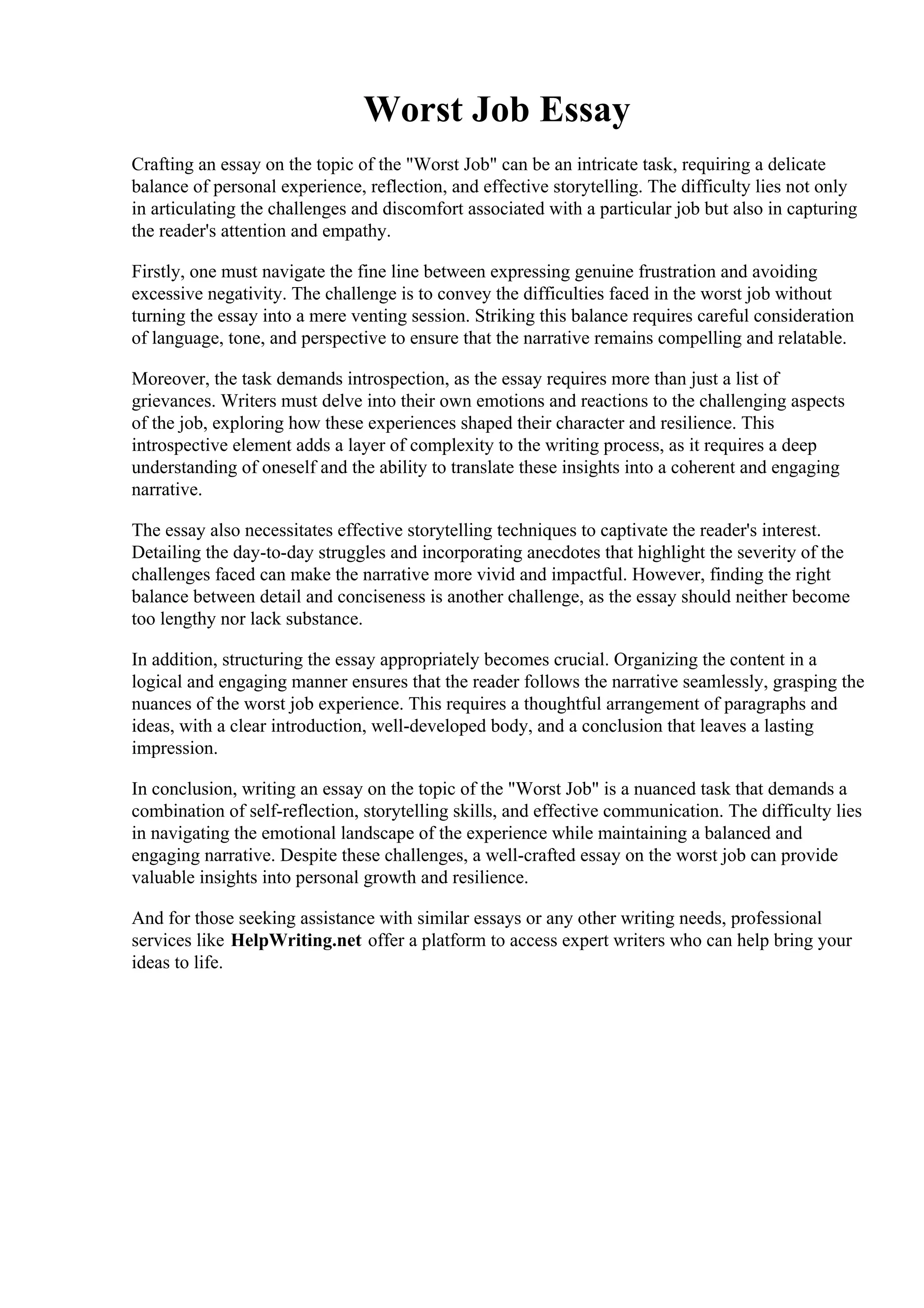 Worst Job Essay | PDF