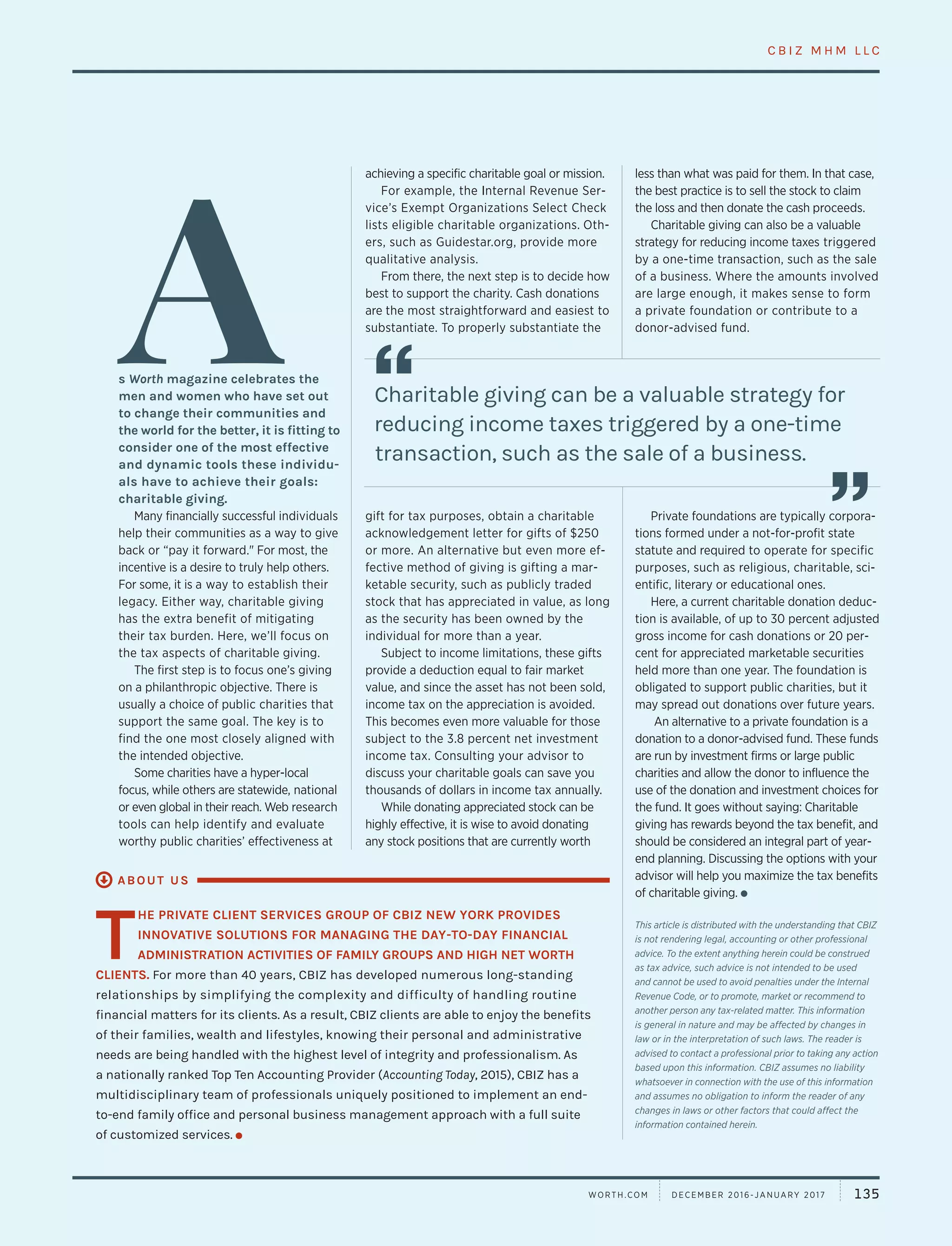 What Are the Tax Benefits of Charitable Giving? - Worth Magazine | PDF