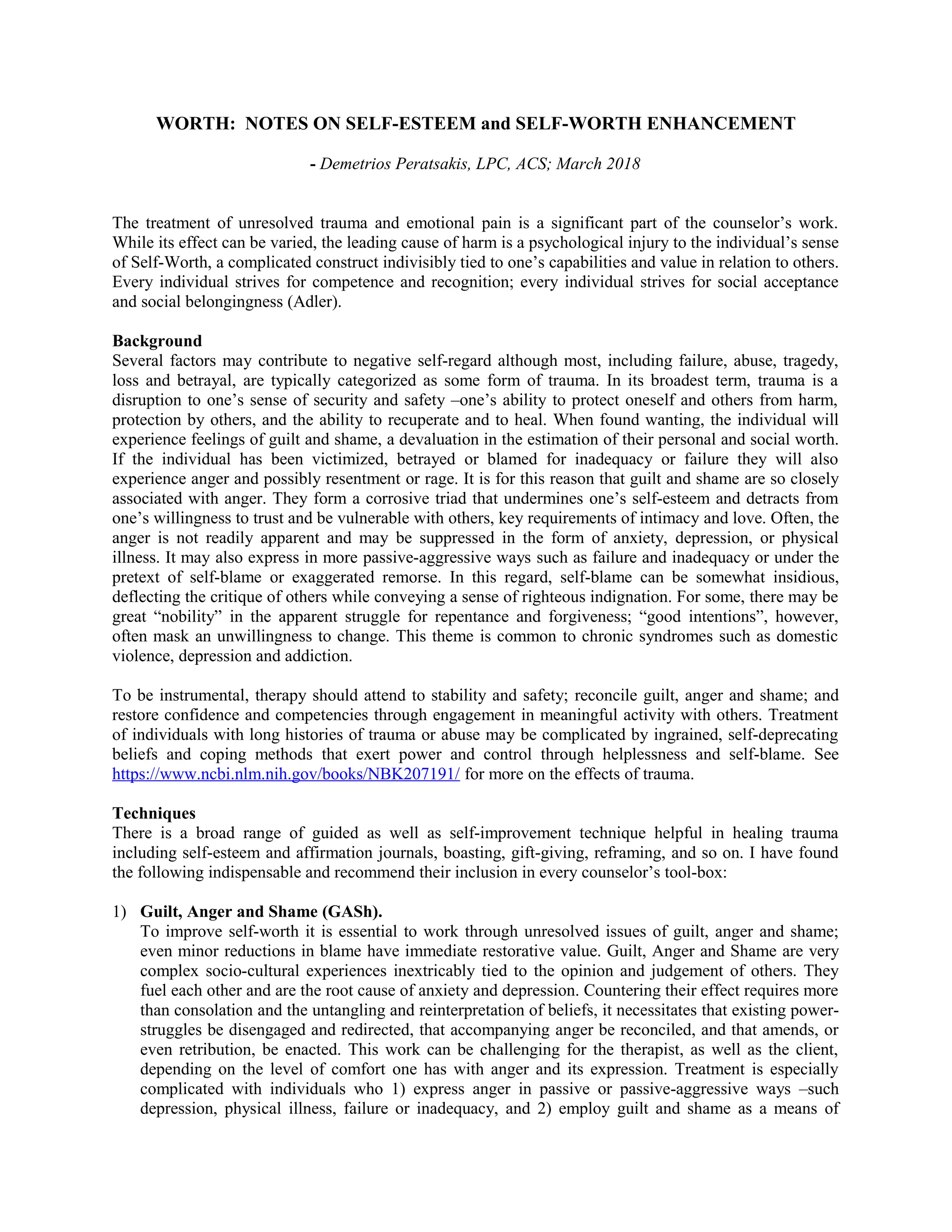 Worth: Notes on Self-Esteem and Self-Worth | PDF