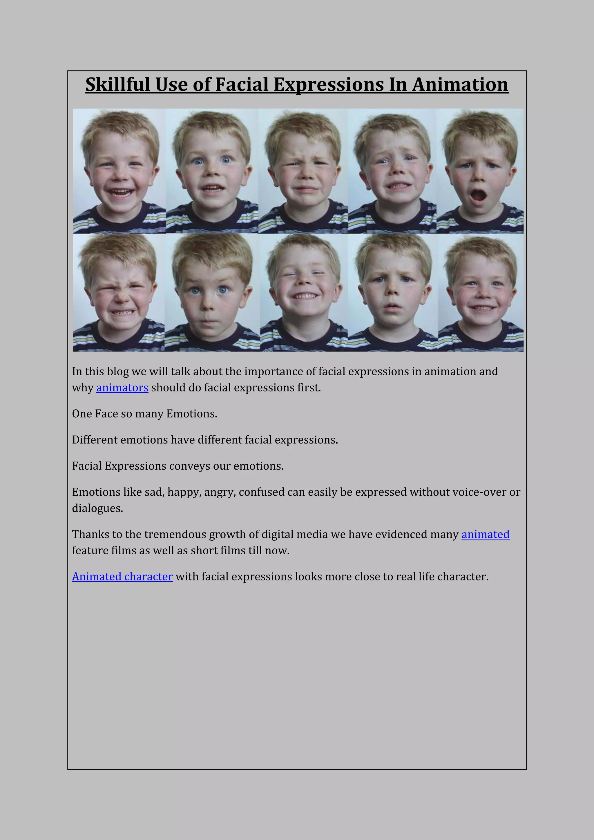 Skillful Use of Facial Expressions In Animation | PDF