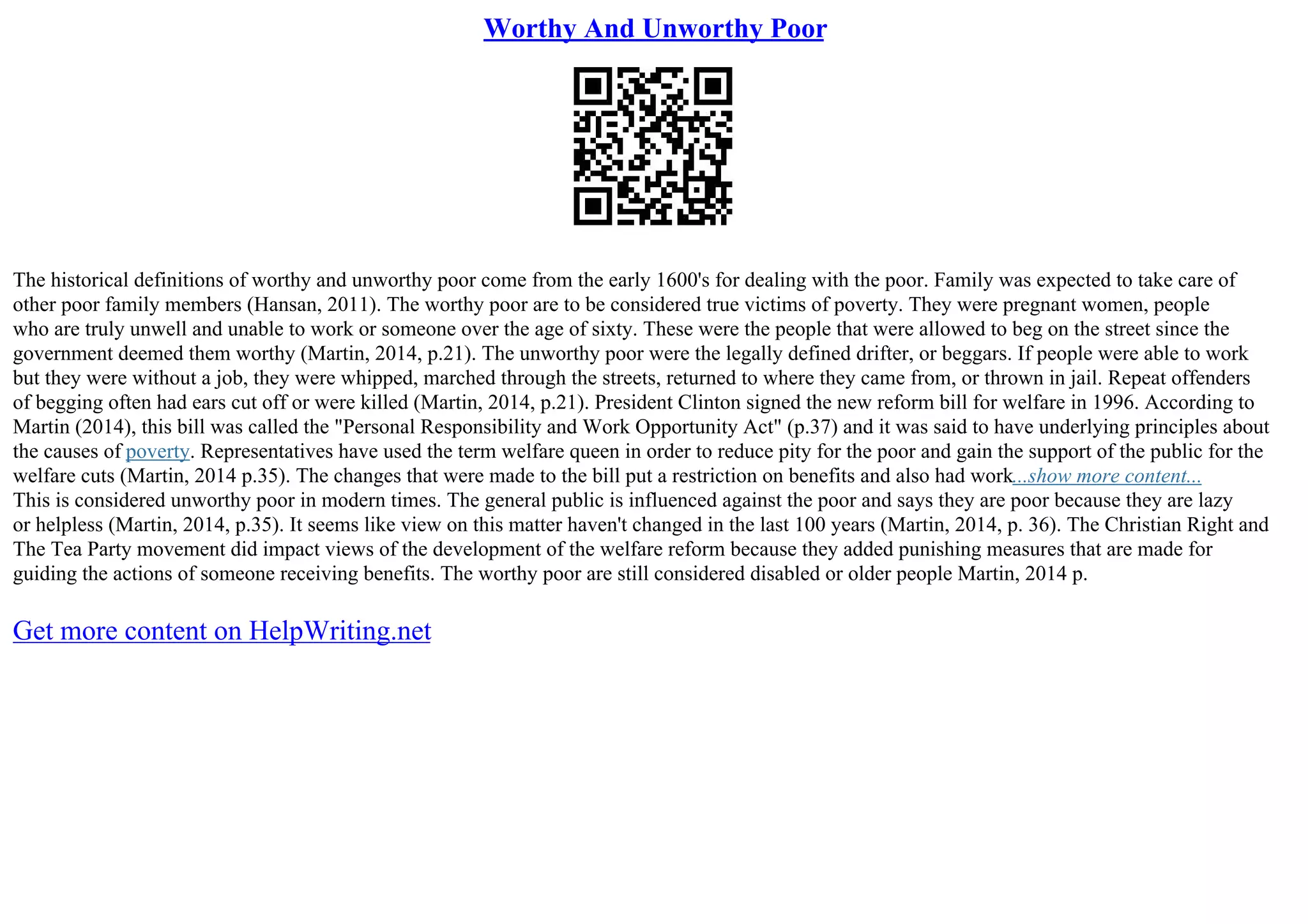 Worthy And Unworthy Poor | PDF