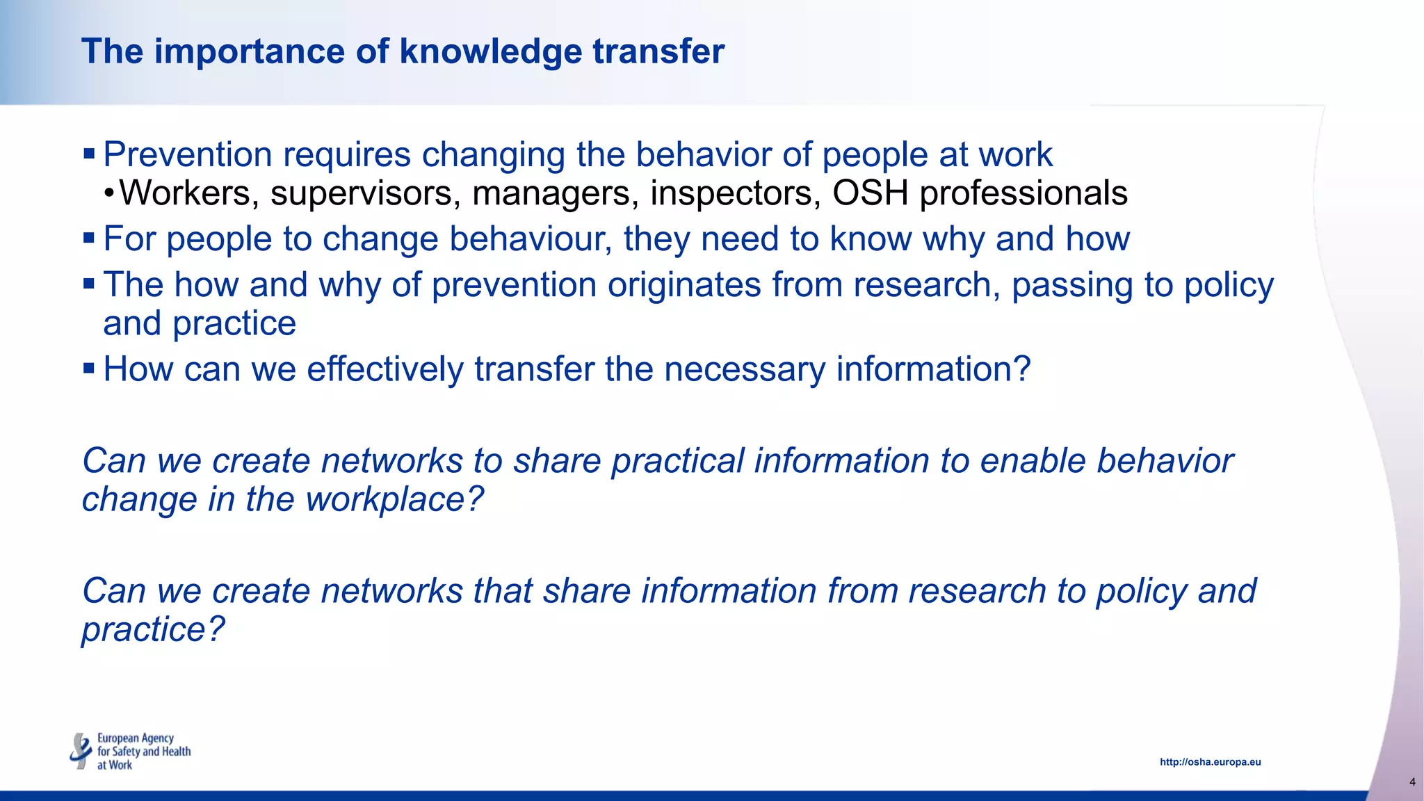 Networking for knowledge transfer in occupational safety and health ...