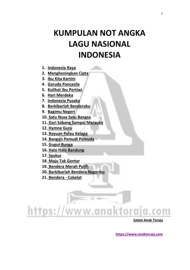 Not angka lagu nasional | PDF