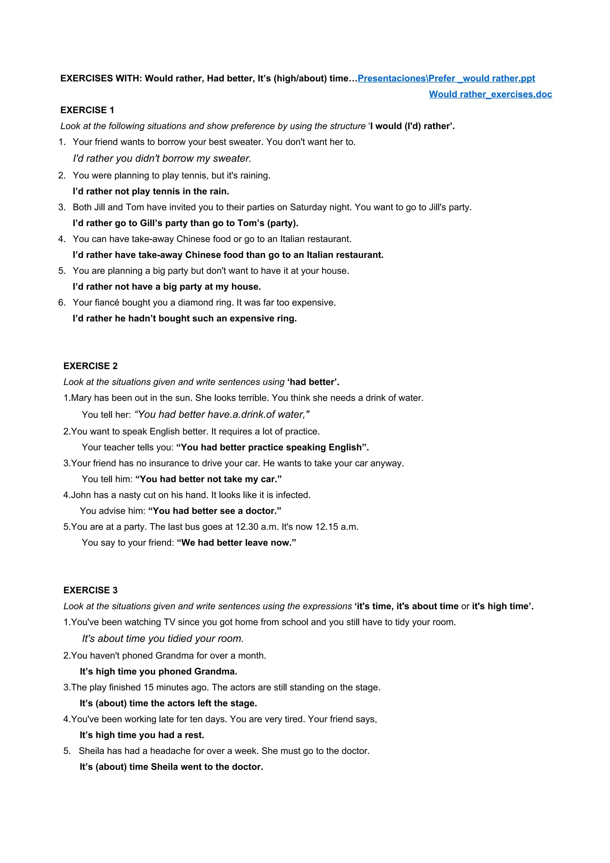 Would rather exercises key | DOC