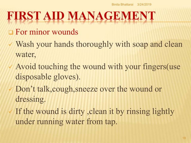 First aid management of Wound | PPTX | First Aid | Injuries