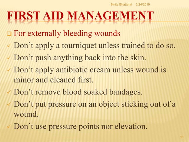 First aid management of Wound | PPTX | First Aid | Injuries