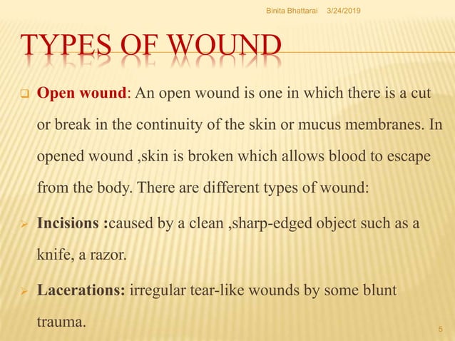 First aid management of Wound | PPTX | First Aid | Injuries