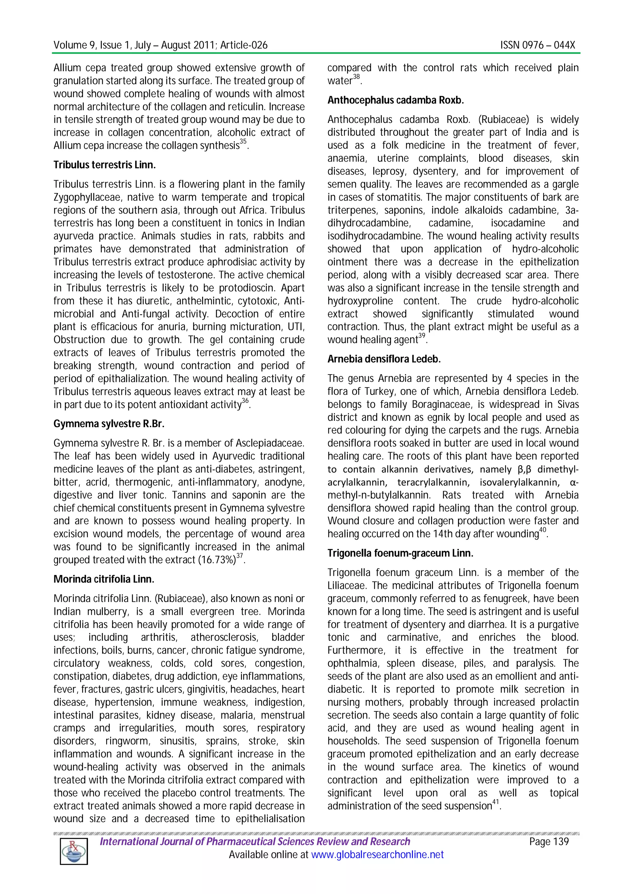 Wound healing potential of some medicinal plants | PDF