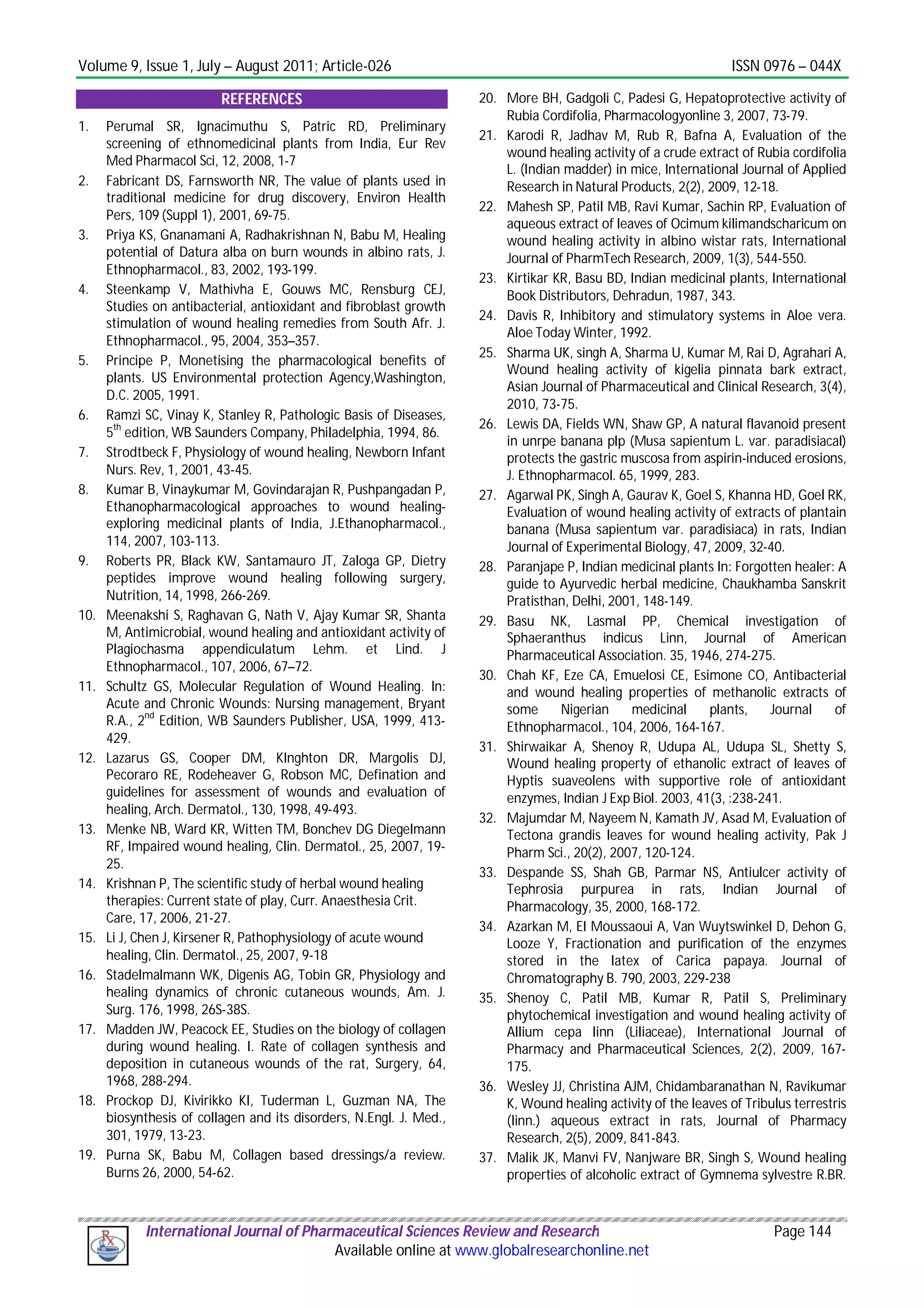 Wound healing potential of some medicinal plants | PDF