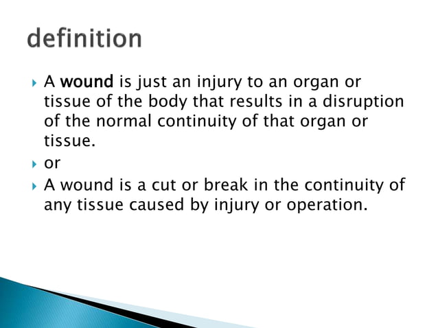 Wounds in nursing ppt | PPTX | First Aid | Injuries
