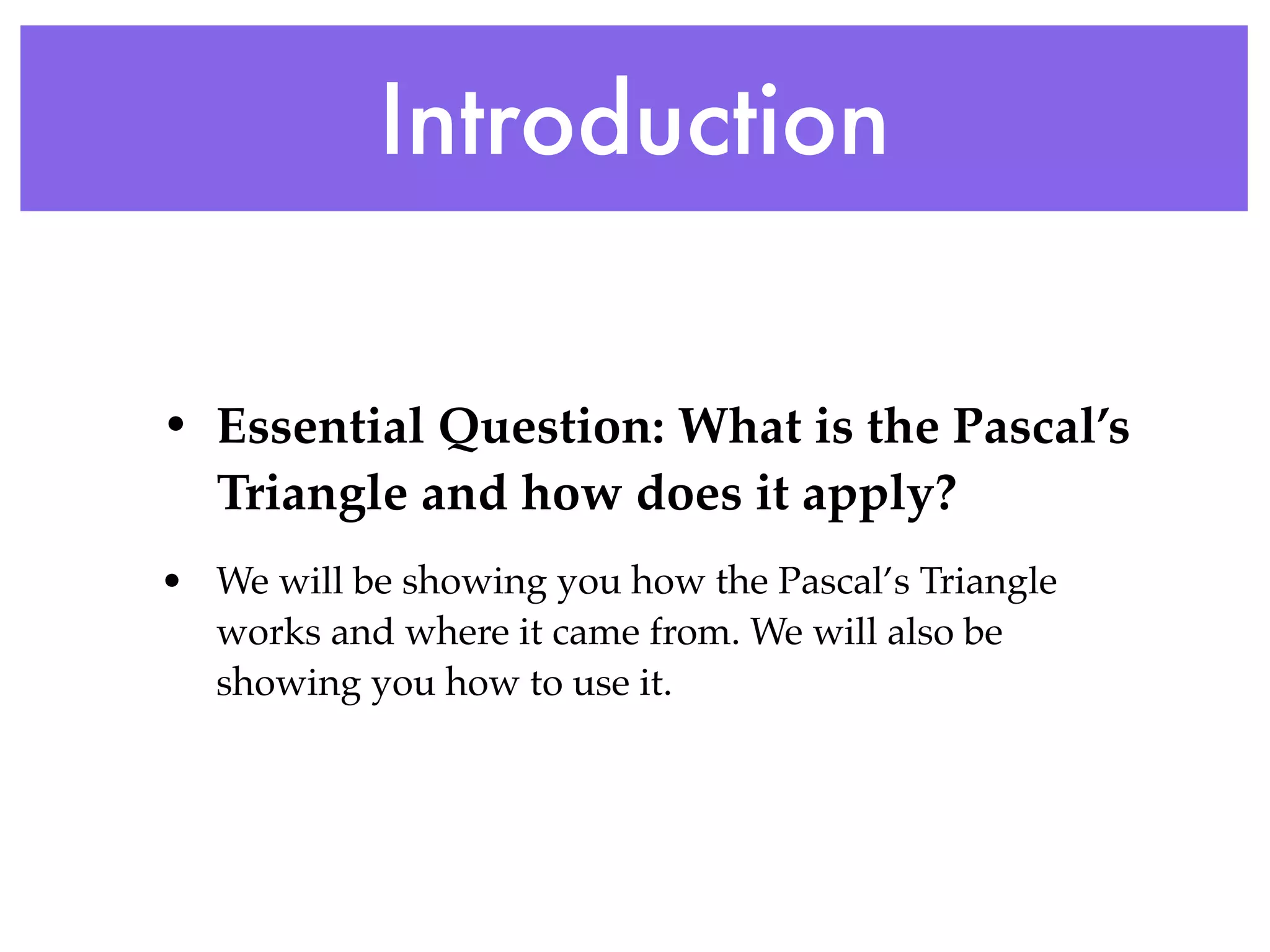Pascal's Triangle slideshow | KEY