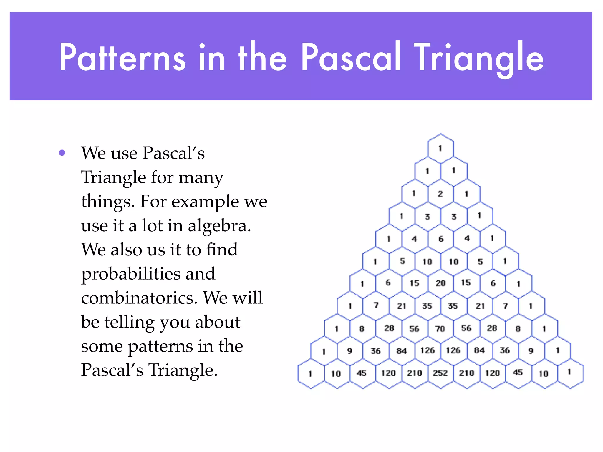 Pascal's Triangle slideshow | KEY