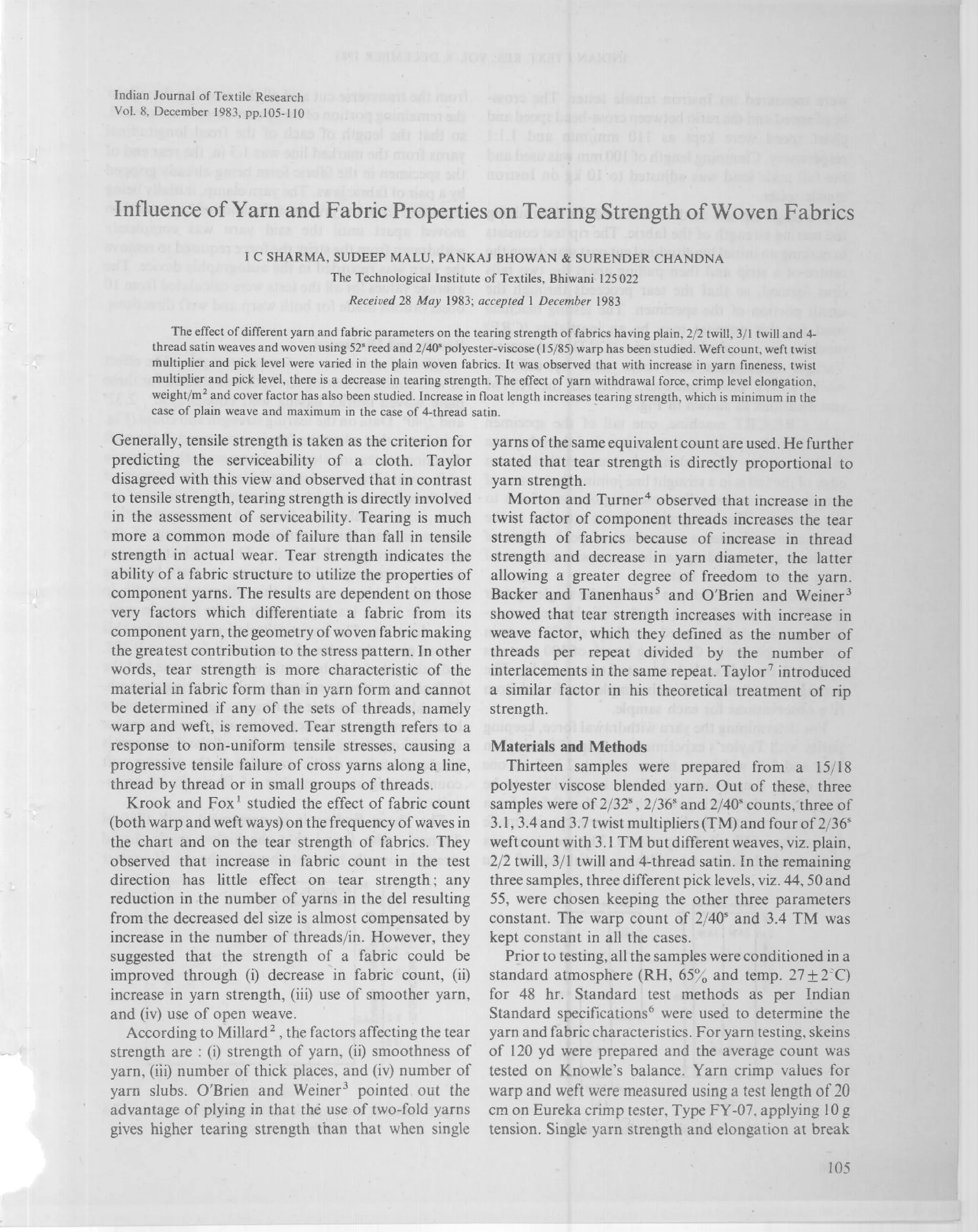 Woven fabric tear strength | PDF